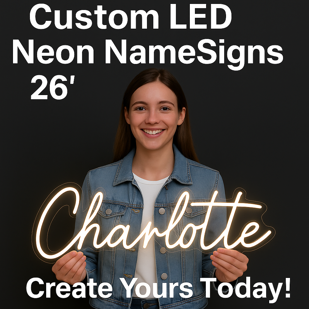 26″ LED Neon Name Sign – Create Your Own Custom Text Today! - Snazzy Sign | Custom Neon ...